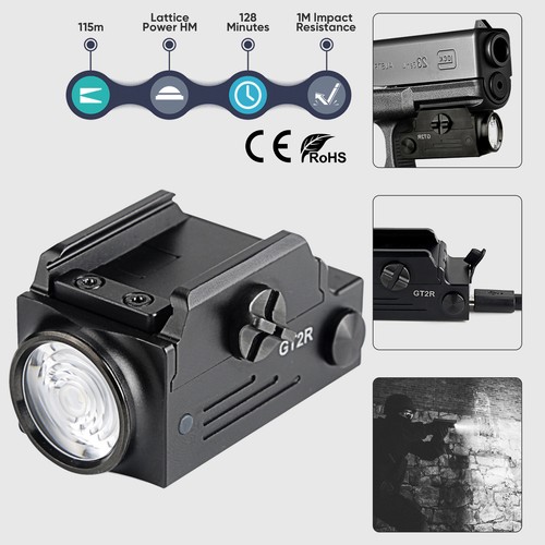 Tactical LED Flashlight Weapon Mini Picatinny Pistol Rechargeable Torch ...