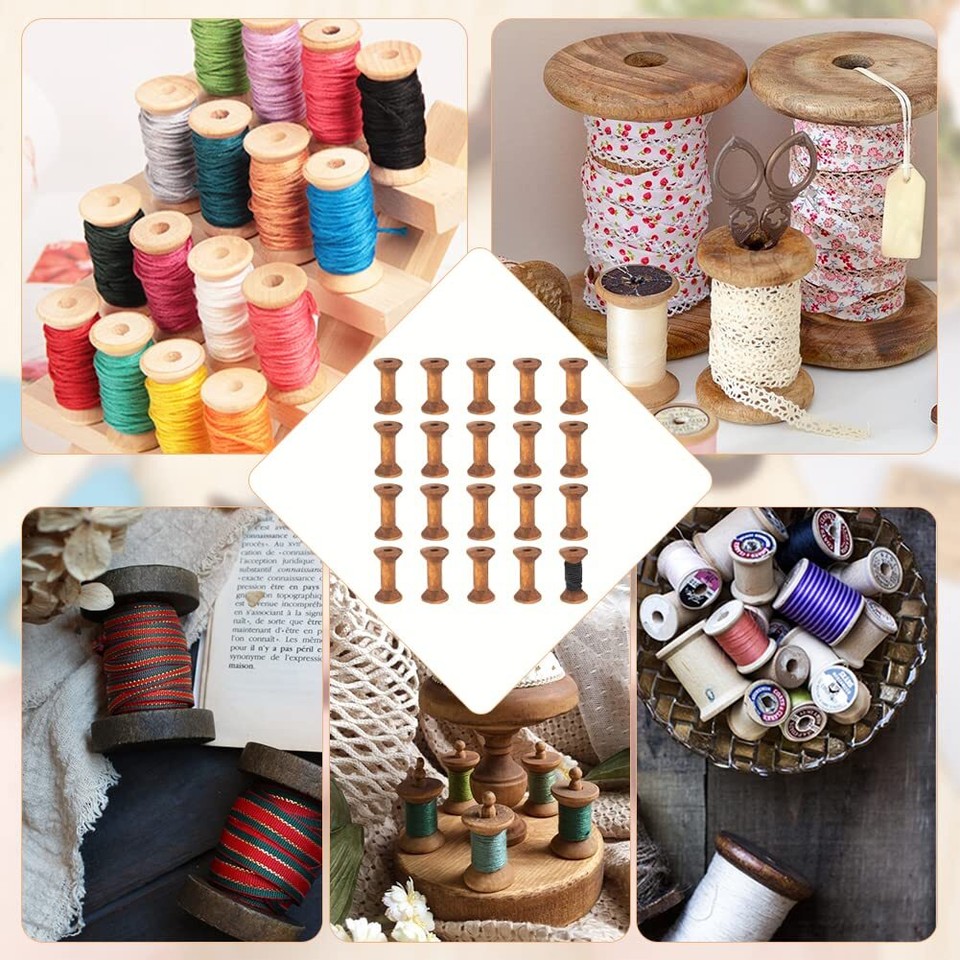 20Pcs Antique Wooden Empty Spools, 1.57" Empty Thread Spools Wooden ...