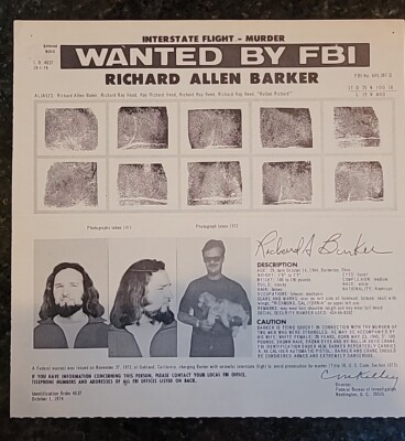 FBI WANTED POSTER. Richard Allen Barker, Hell's Angels Chapter ...