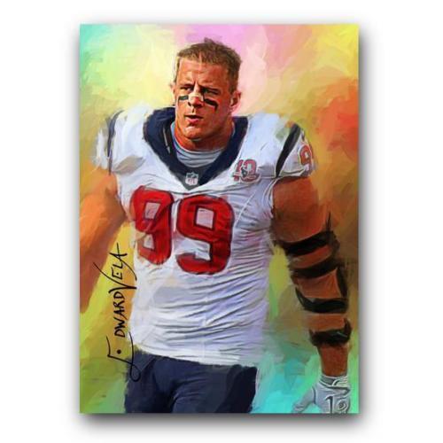 2014 J. J. WATT HT 43/100 ORIGINAL PRINT ART SKETCH CARD ARTIST SIGNED ...
