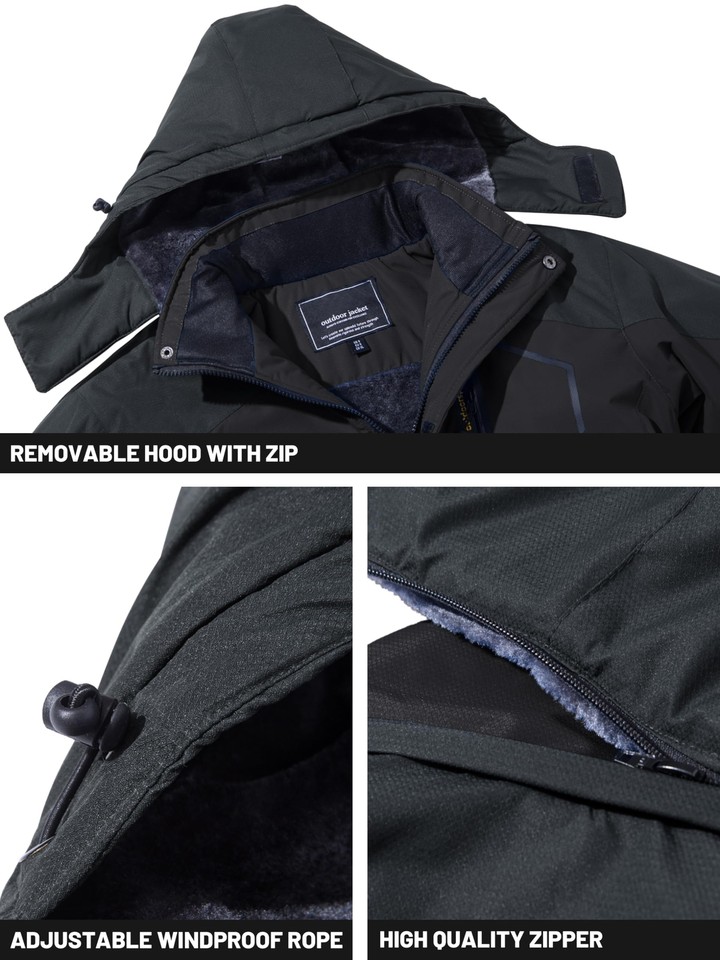 Men's Waterproof Ski Jacket Winter Warm Jackets Snow Thermal Fleece ...