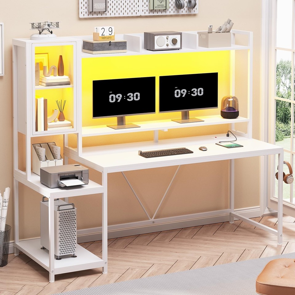 Home Office Reversible Gaming Desk Pc Computer Desk LED Lights ...