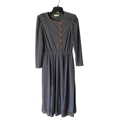 Vintage HF 60s Grey Gold Embroidery Textured Scroll Fuzzy Dress size ...