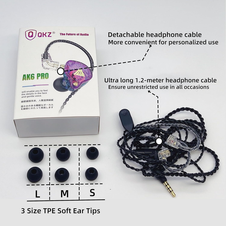 QKZ AK6 Pro Wired IEM for Gaming Earbuds with MIC, in Ear Monitor ...