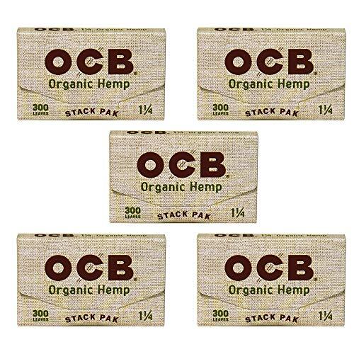 OCB Organic Hemp Rolling Paper 1 1/4 Stack Pak (300 Leaves Per Pack) 5 ...
