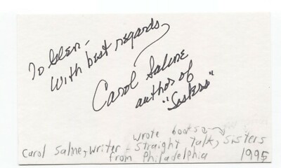 Carol Saline Signed 3x5 Index Card Autographed Signature Author ...