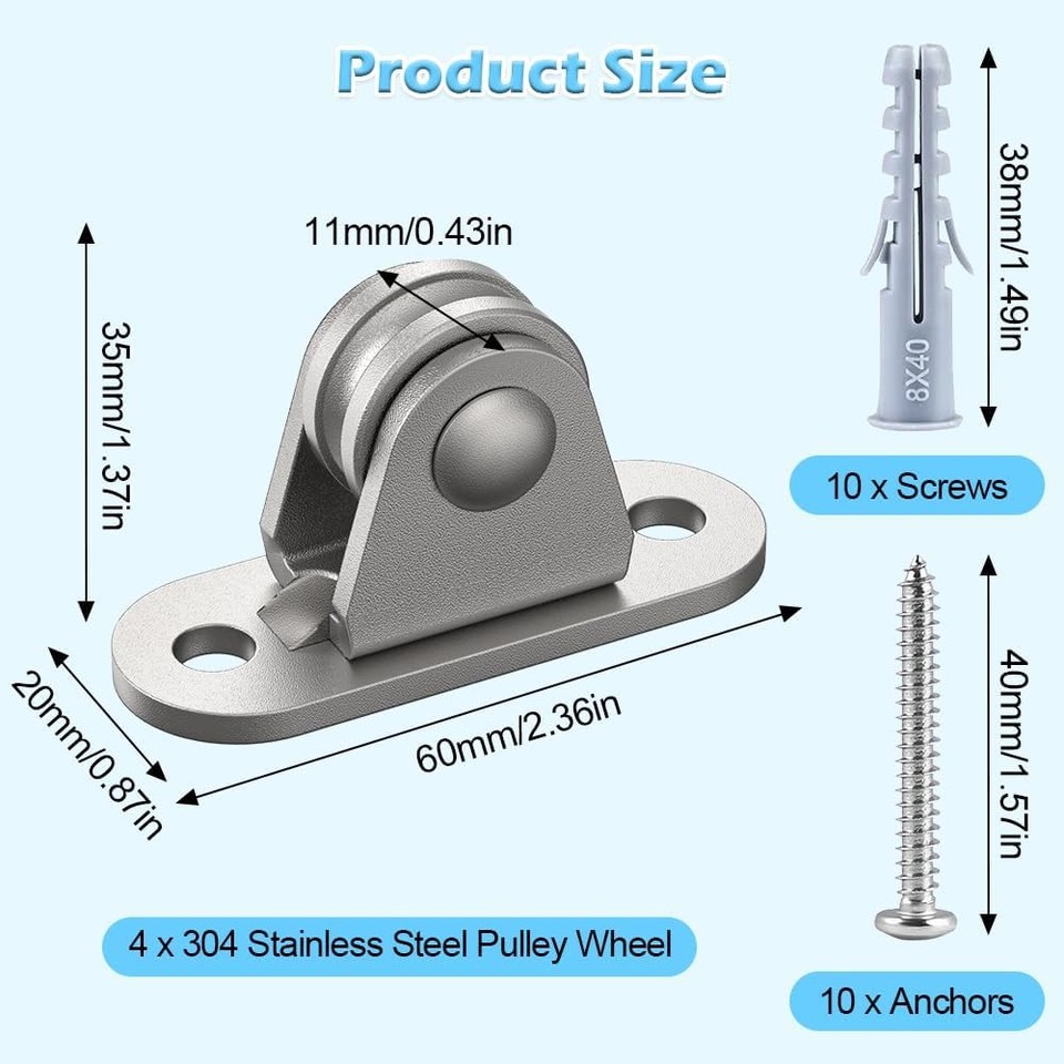 4 Pack Small Pulley Block 304 Stainless Steel Wheel Heavy Duty Silent ...
