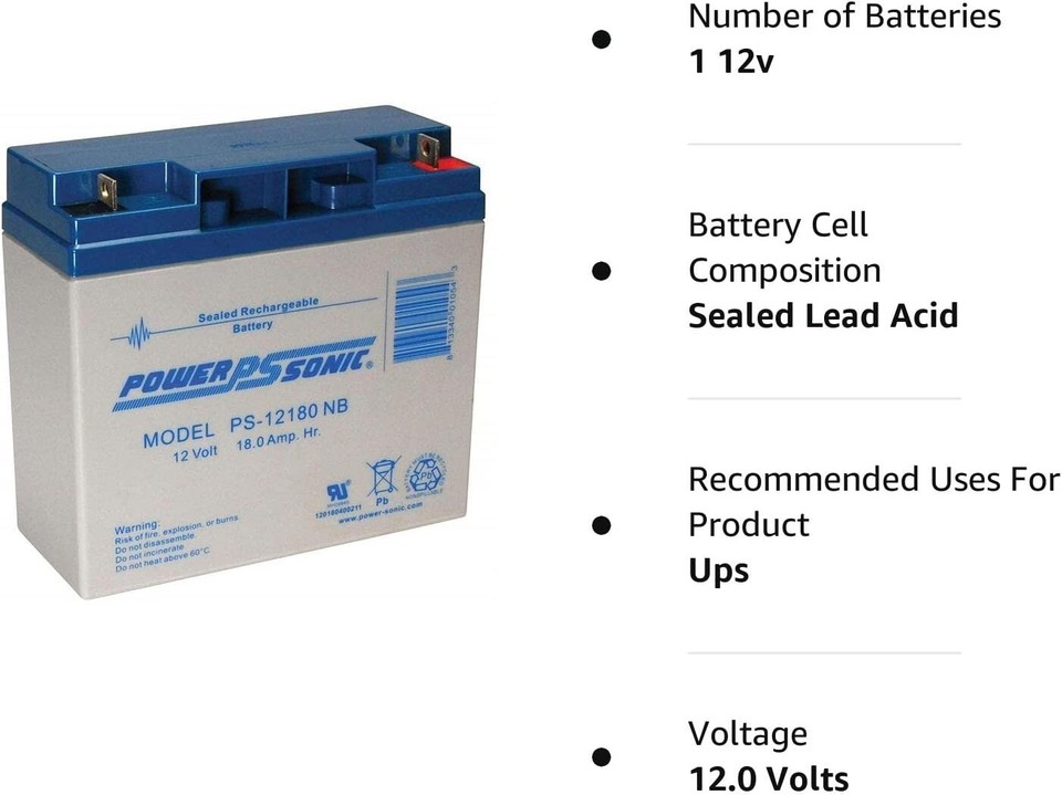 POWER-SONIC PS-12180 12Volt Generator Battery 12v 18ah SLA | eBay
