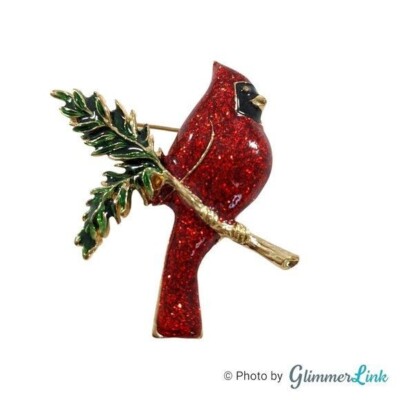 Beautiful Red Glitter Enamel Cardinal Bird Gold Tone Brooch Pin | eBay