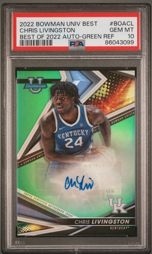 PSA 10 - CHRIS LIVINGSTON #/99 Auto 2022 Bowman University Best GREEN ...