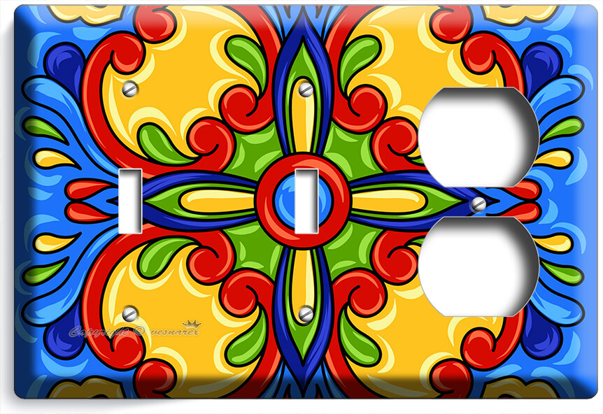 MEXICAN TALAVERA TILE STYLE LIGHT SWITCH OUTLET WALL PLATE KITCHEN FOLK ...