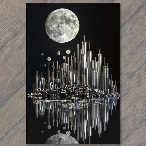 4x6" City Made From Screws Nuts Bolts Nails Hardware Reflection Strange ...