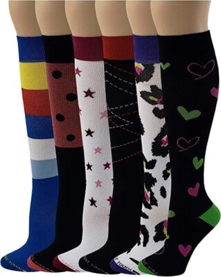 6 Pairs Women Graduated Bright Colorful Compression Knee High Socks | eBay