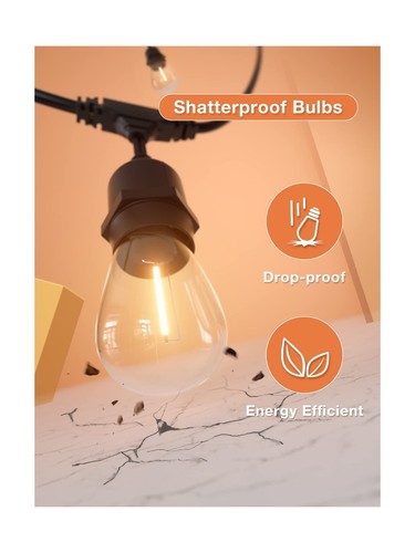 addlon LED Outdoor String Lights 48FT with Edison Vintage Shatterproof ...