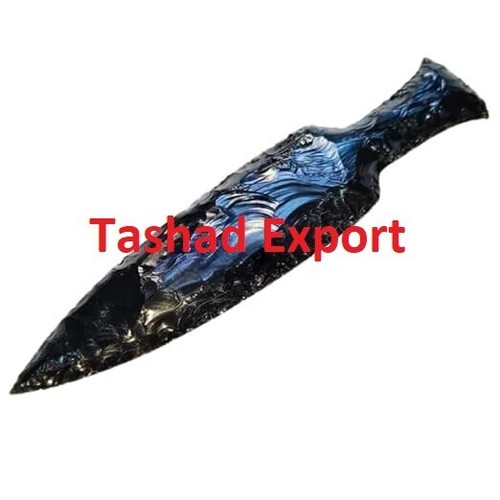 Handmade Black Sword Head Obsidian Knapped Crystal 6"Inches Spearhead ...