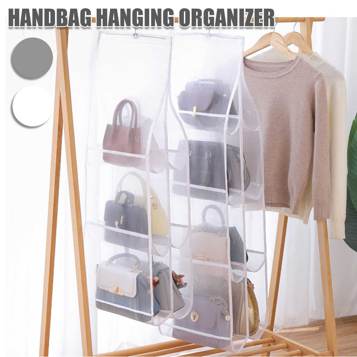 6/8 Pocket Hanging Storage Bag Double-sided Handbag Holder Organizer ...