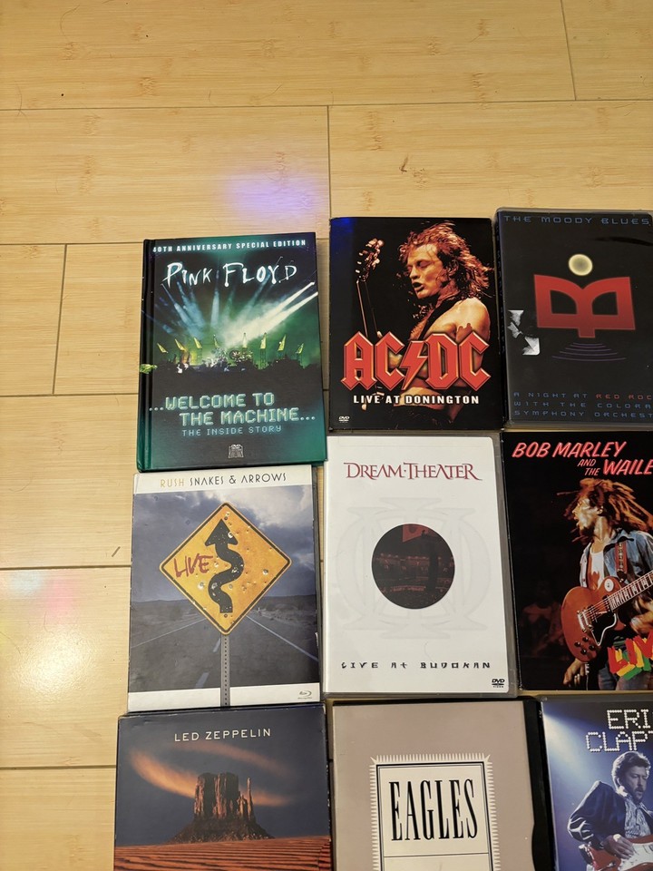 Lot Of 12 Rock Music DVDs AC/DC BOB PINK FLOYD RUSH ZEPPELIN JEFFERSON ...