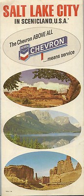 1967 CHEVRON Road Map SALT LAKE CITY Utah Saltair Temple Square Pioneer ...