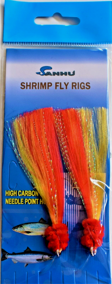 10 Packs 5/0 Shrimp Fly Rigs 5 White & 5 Red/Yellow Rock Fishing Lures ...