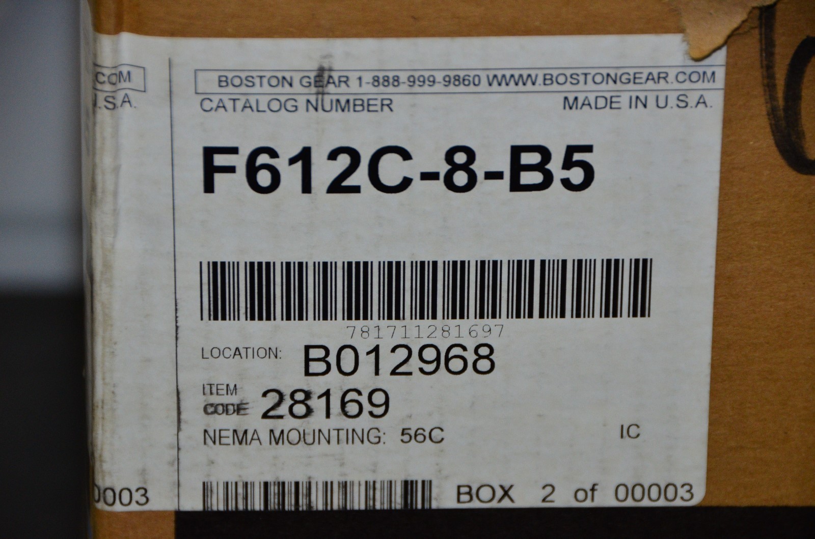 Boston Gear 28169 F612C-8-B5 Speed Reducer 8:1 Ratio 1750 RPM 2.69 IN ...