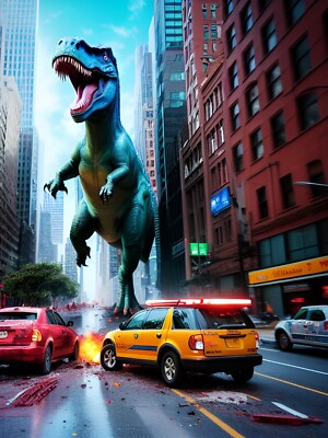 Color 8x10 of a tyrannosaurus rex attacking a major city. #2 | eBay