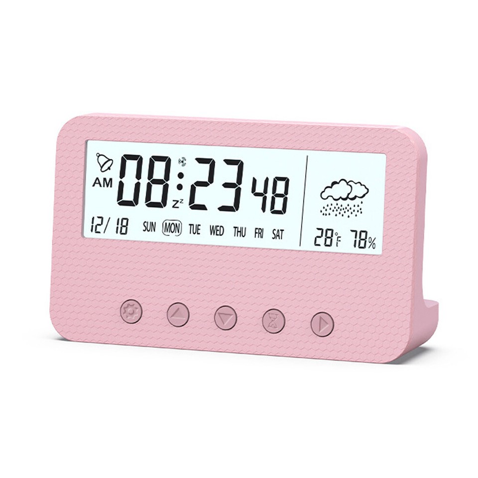 Digital Alarm Clock LCD Display Night Light Snooze Temperature Humidity Monitor | eBay