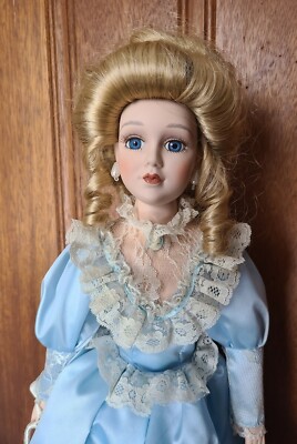 Vintage Porcelain/cloth Doll 18" inches with blue dress and umbrella | eBay