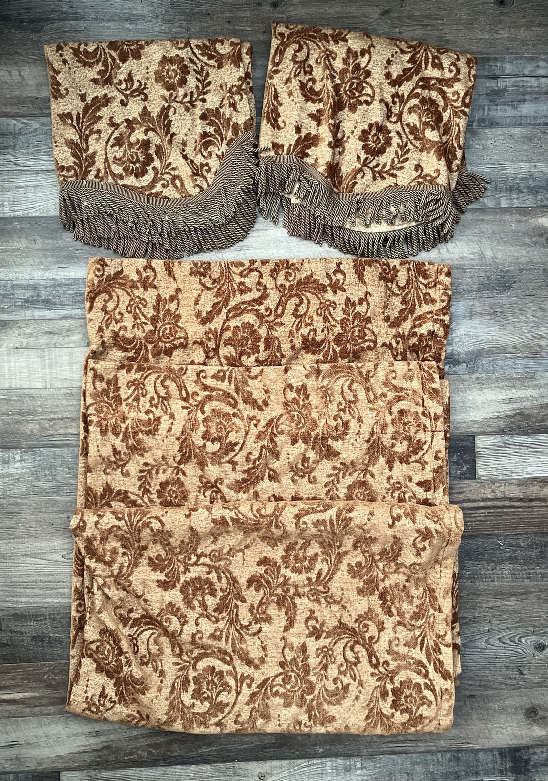 Vintage gold brown copper Floral tapestry curtain window coverings | eBay