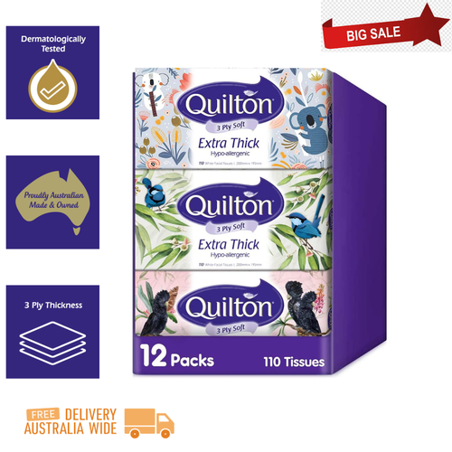 Quilton 3 Ply Extra Thick Facial Tissues (Hypo-allergenic, 110 Sheets ...