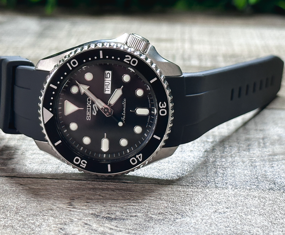 22MM Black FKM Rubber Strap for Seiko SKX/SRPD/5KX with Silver Hardware ...