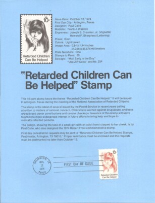 #7419 Retarded Children Stamp #1549 Souvenir Page | eBay
