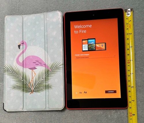Amazon Fire 7 (7th Gen) 8GB 7" SR043KL red tablet flamingo cover bundle ...