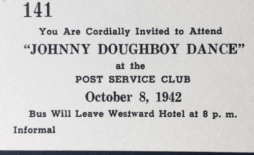 Johnny Doughboy Dance Westward Hotel 1942 # 141 Invite WW2 WWII | eBay