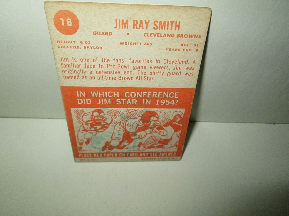 JIM RAY SMITH 1963 FOOTBALL CARD Topps #18 rare Baylor CLEVELAND BROWNS ...