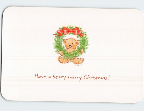Postcard Have a beary merry Christmas! w/ Wreath Teddy Bear Christmas ...