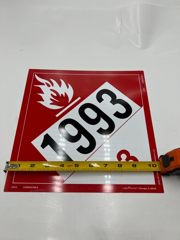 QTY25 Labelmaster Combustible Liquid Hazmat Placard ZRV91993 UN 1993 10 ...