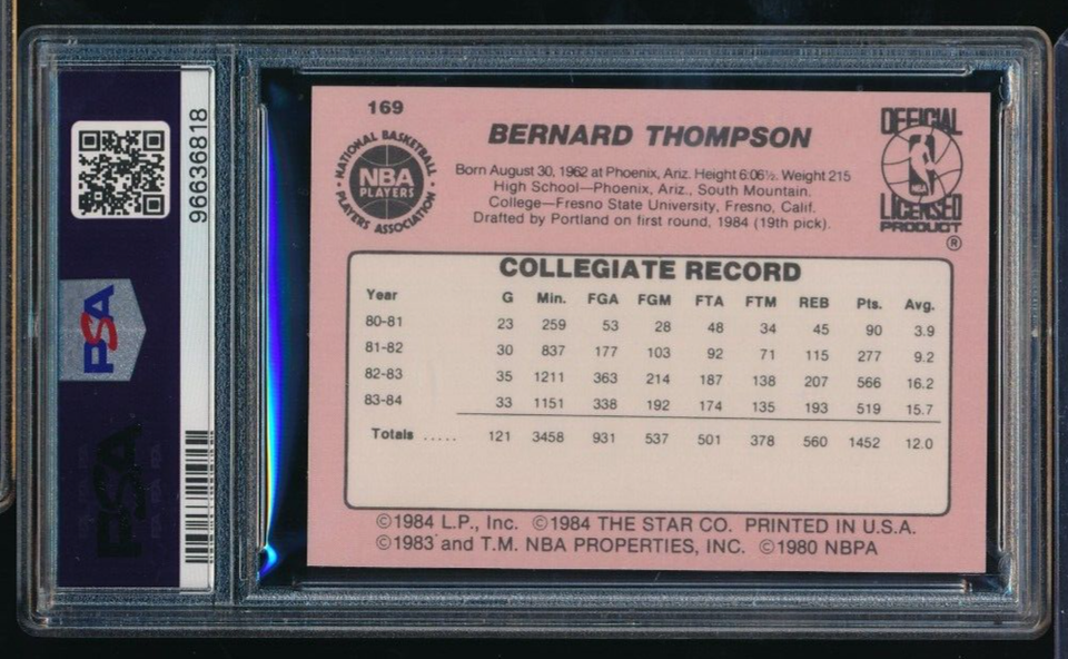 1984-85 Star #169 Bernard Thompson PsA 7 signed auto PSA/DNA 10 ...
