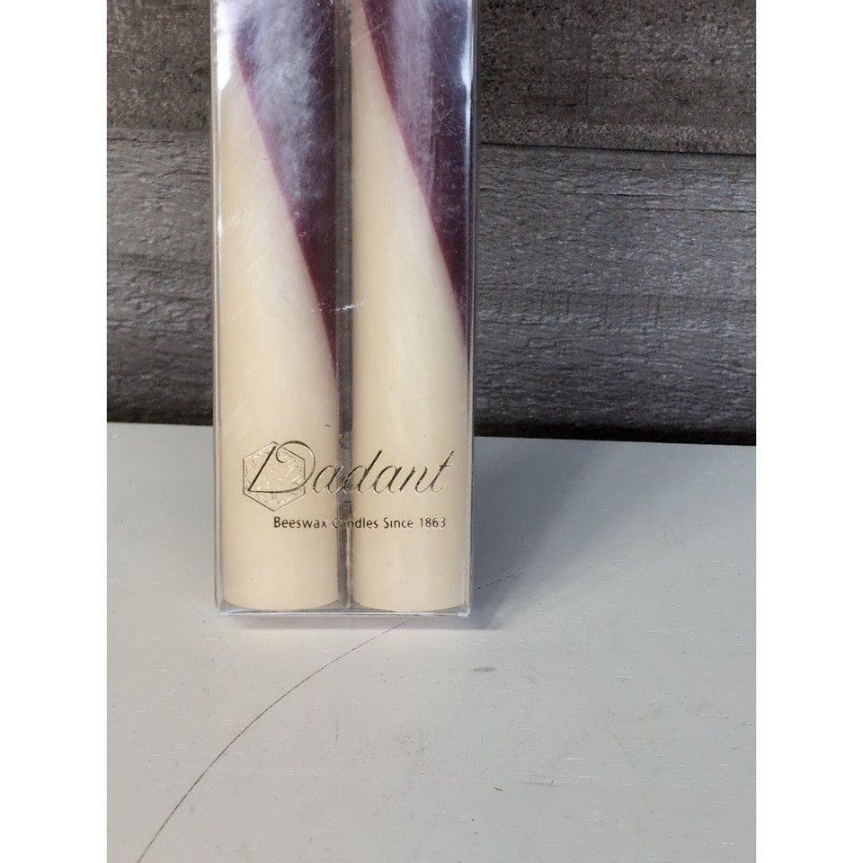 NIB Dadant Cranberry Ivory Jewel Stripes Beeswax Taper Candles 2 12" No ...