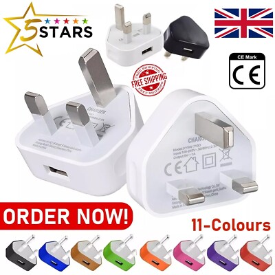 100% Genuine CE Charger 3 Pin USB Port UK Plug Wall Charger Fast Power ...