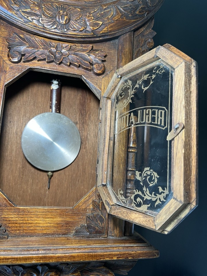 Vintage Regulator Pendulum Wall Clock 27inch Tall Grandfather Carved ...
