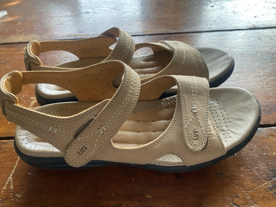 Clarks Unstructured Women's Beige Leather Slingback Sandals Hook & Loop ...