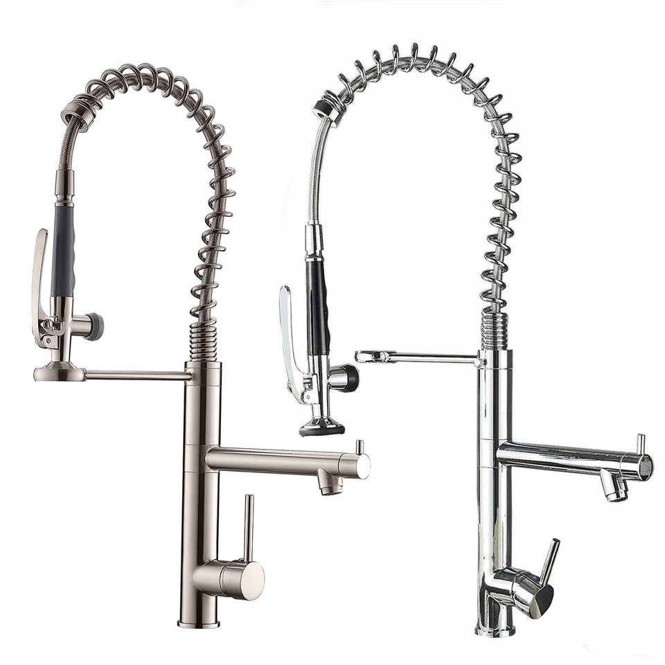 Kitchen Sink Spring Faucet With Pull Out Sprayer High Arc Swivel Spout ...