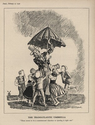 1949 BRITISH CARTOON "UNCLE SAM'S UMBRELLA" NATO European/Collective ...