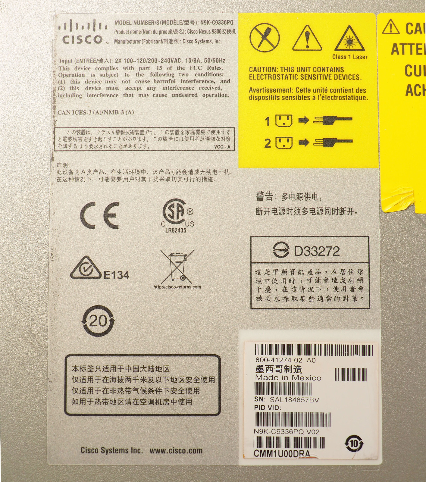 Cisco N9K-C9336PQ Nexus 9336PQ 36-Port 40Gb/s QSFP+ ACI Switch Dual ...