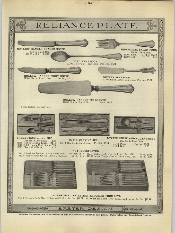 1914 PAPER AD 2 PG Reliance Plate Silverware Flatware Exeter Design ...