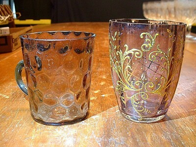2 Antique Art Glass Handled Mugs NE Glass & Czech | eBay