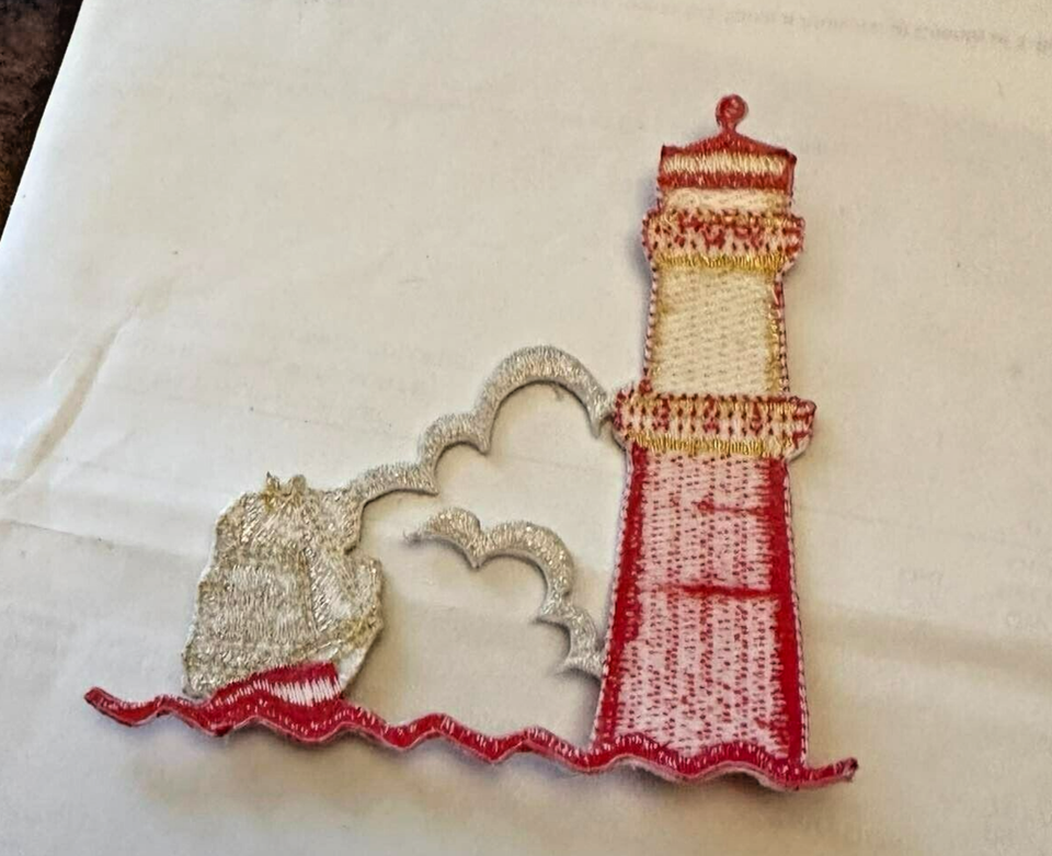 Red & Gold Lighthouse with a Schooner Iron On Patch Applique 3.5 " w x ...