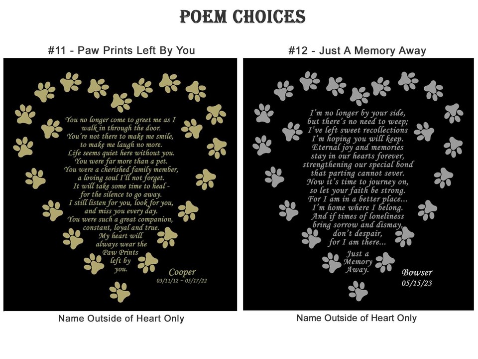 Engraved Pet Name Plate, Memorial Poem Plate, Many Poem Choices, Dog ...