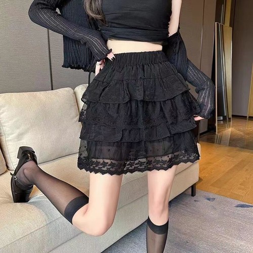 Sweet Lolita Girls Lace Ruffles Mini Skirts Japanese Cute Mesh High ...