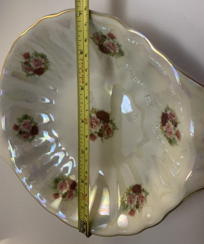 Lusterware Dish 2 Handles 7” Diam White & Floral Design Gold Rim Made ...